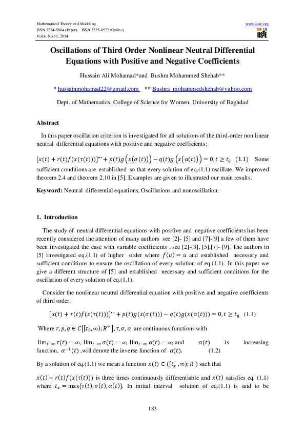 (PDF) Oscillations of Third Order Nonlinear Neutral Differential ...