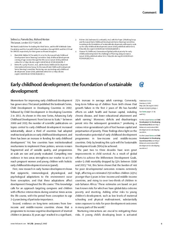(PDF) Early childhood development: the foundation of sustainable ...