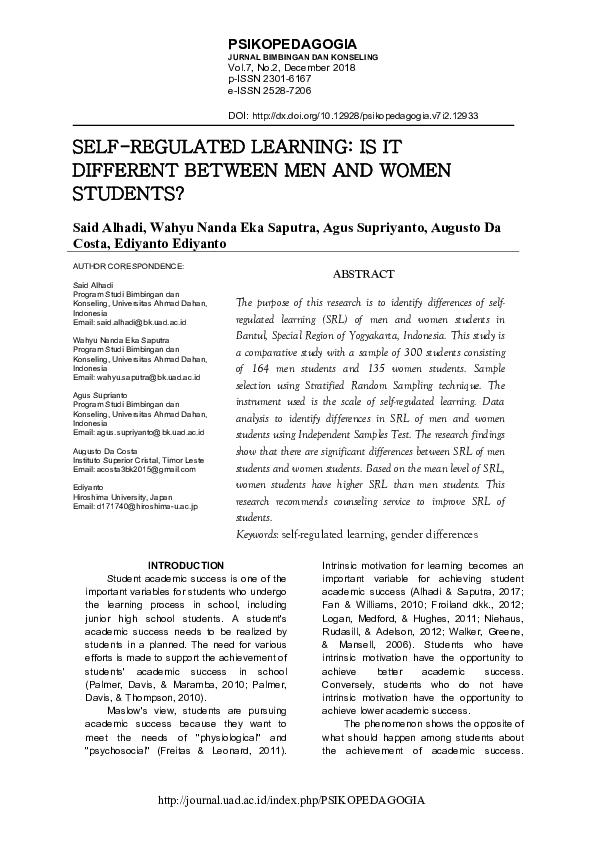 (PDF) Self-Regulated Learning Difference between Male and Female Students