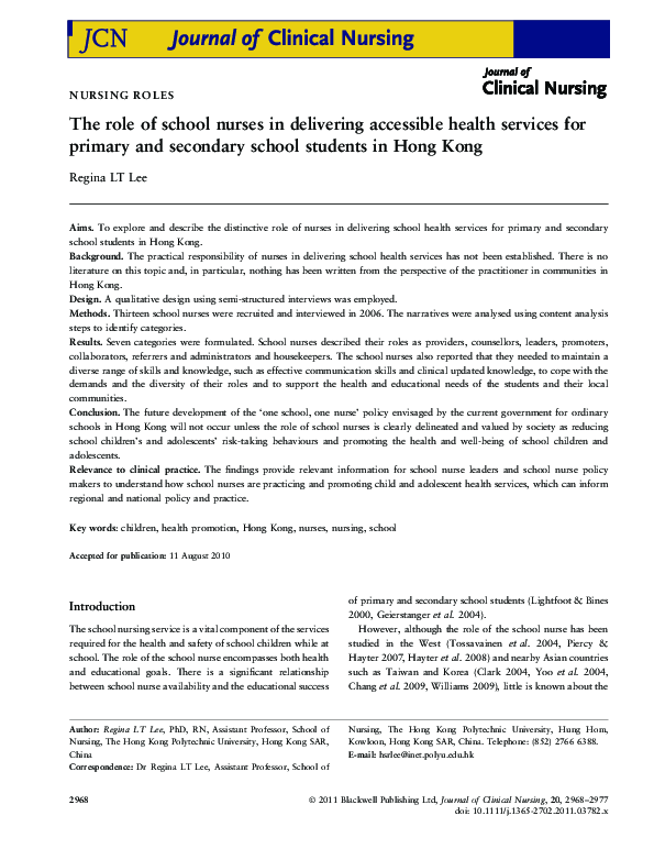 (PDF) The role of school nurses in delivering accessible health ...