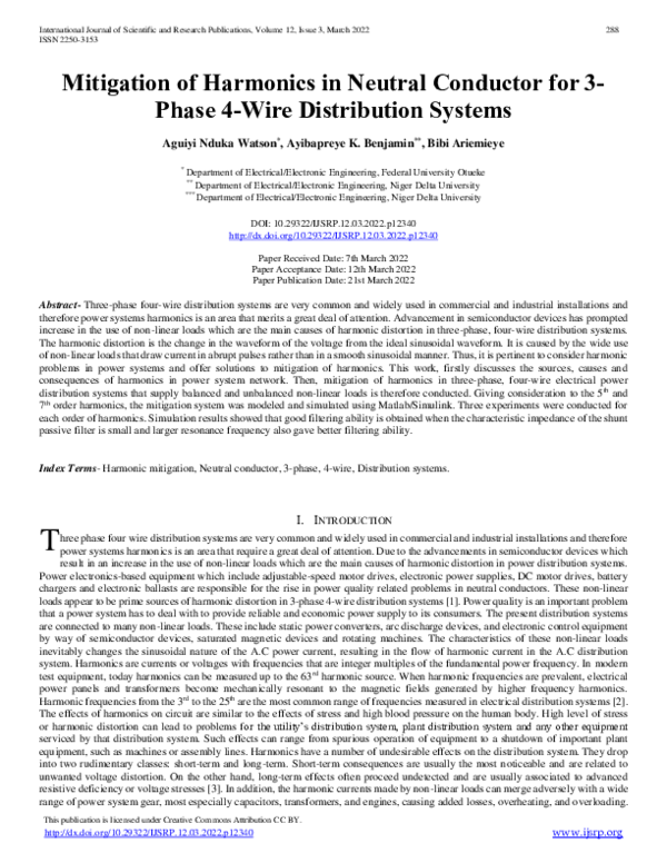 (PDF) Mitigation of Harmonics in Neutral Conductor for 3-Phase 4-Wire ...