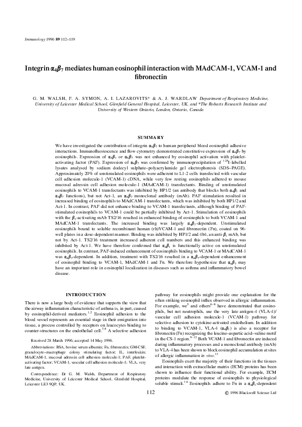 (PDF) Integrin alpha4beta7 mediates human eosinophil interaction with ...