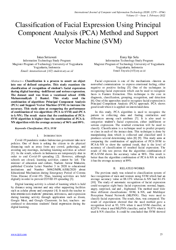 (PDF) Classification of Facial Expression Using Principal Component Analysis (PCA) Method and ...