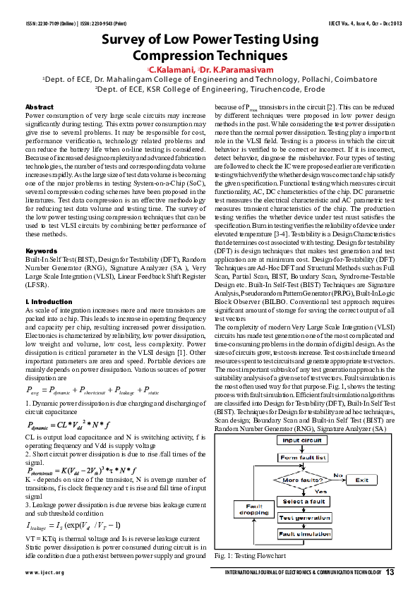 Pdf Survey Of Low Power Testing Using Compression Techniques