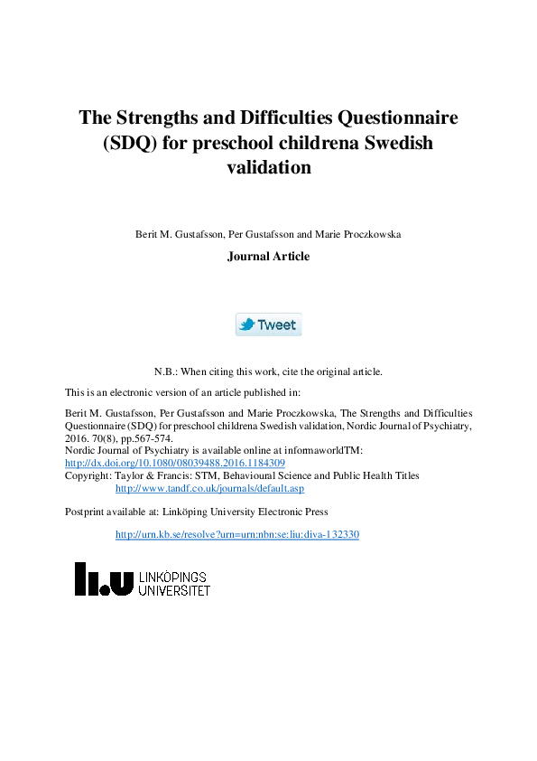(PDF) The Strengths and Difficulties Questionnaire (SDQ) for preschool ...