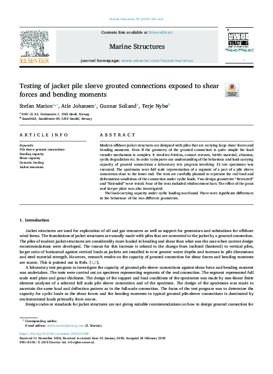 (PDF) Testing of jacket pile sleeve grouted connections exposed to ...