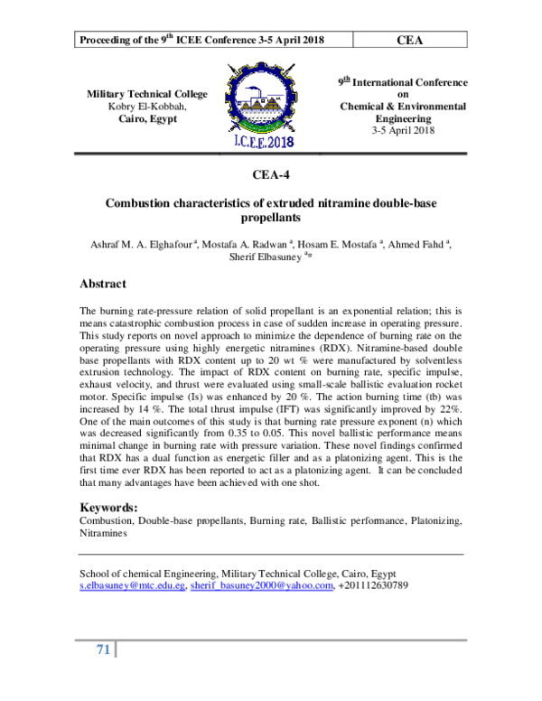 (PDF) Combustion characteristics of extruded nitramine double-base ...