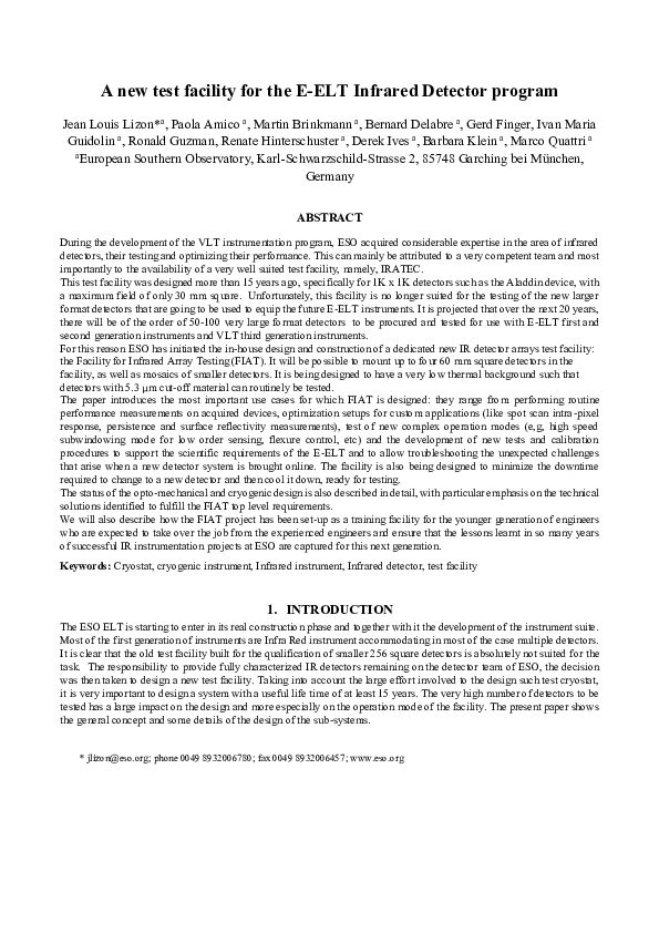 (PDF) A new test facility for the E-ELT infrared detector program