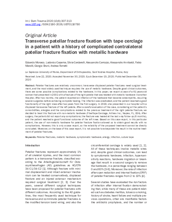 (PDF) Transverse patellar fracture fixation with tape cerclage in a ...