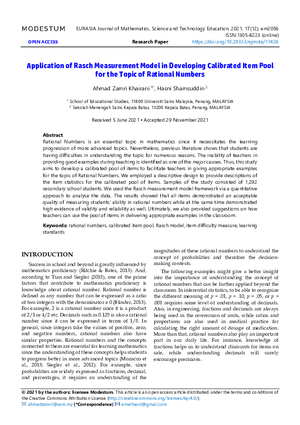 (PDF) Application of Rasch Measurement Model in Developing Calibrated ...