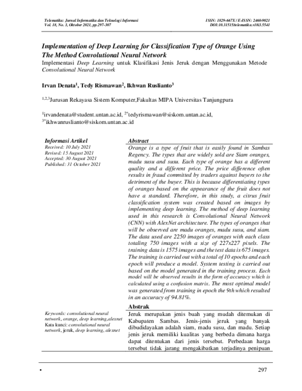(PDF) Implementation of Deep Learning for Classification Type of Orange ... (PDF) Implementation of Deep Learning for Classification Type of Orange ...