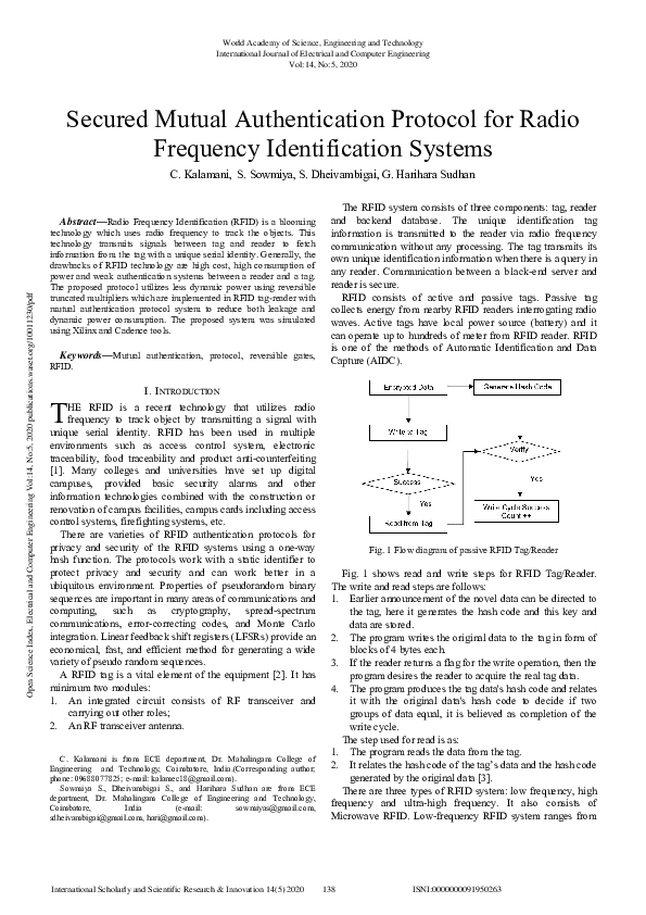 (PDF) Secured mutual authentication protocol for radio frequency identification systems