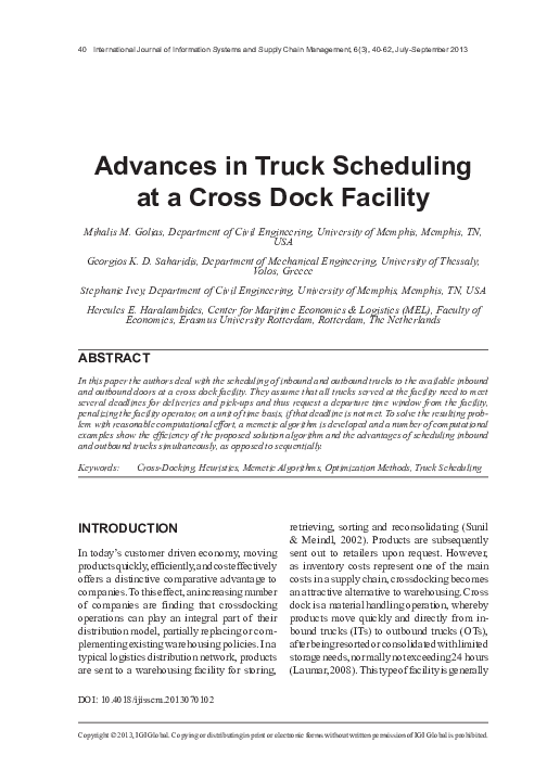 (PDF) Advances in Truck Scheduling at a Cross Dock Facility