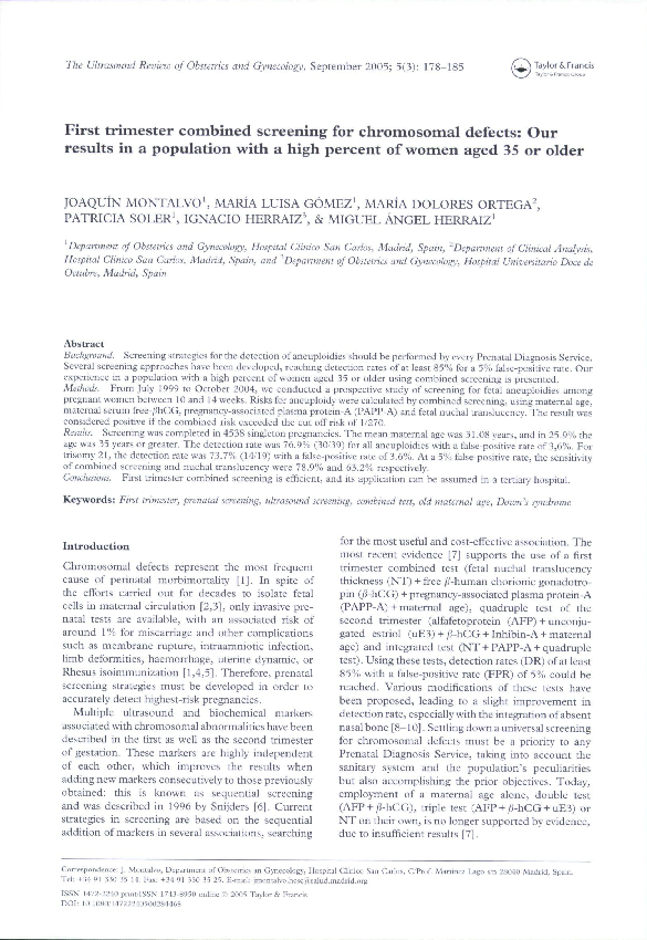(PDF) First trimester combined screening for chromosomal defects: Our ...