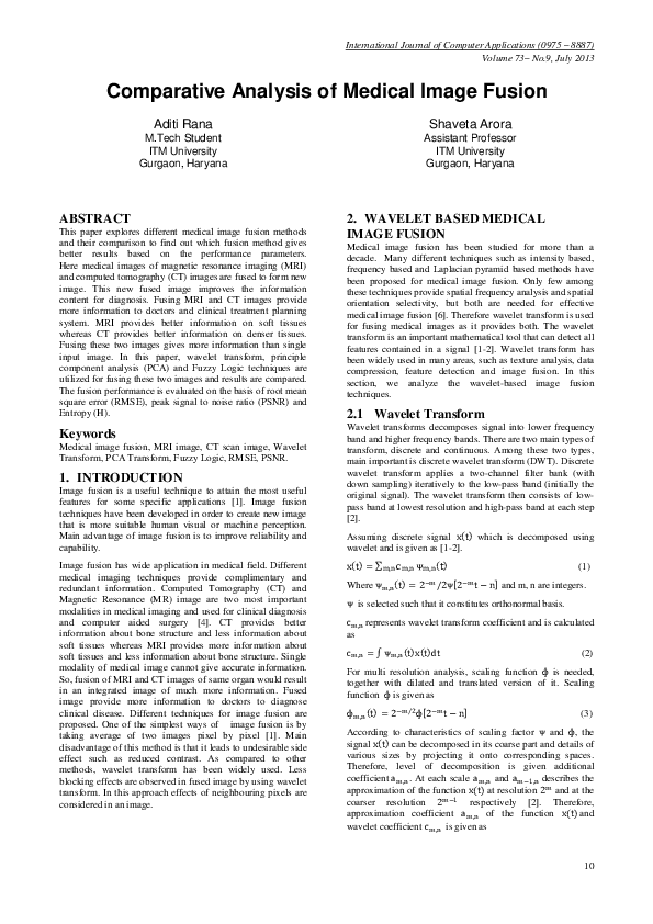 (PDF) Comparative Analysis of Medical Image Fusion