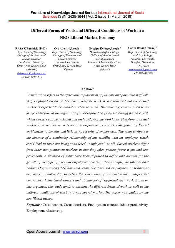 (PDF) Different Forms of Work and Different Conditions of Work in a NEO ...