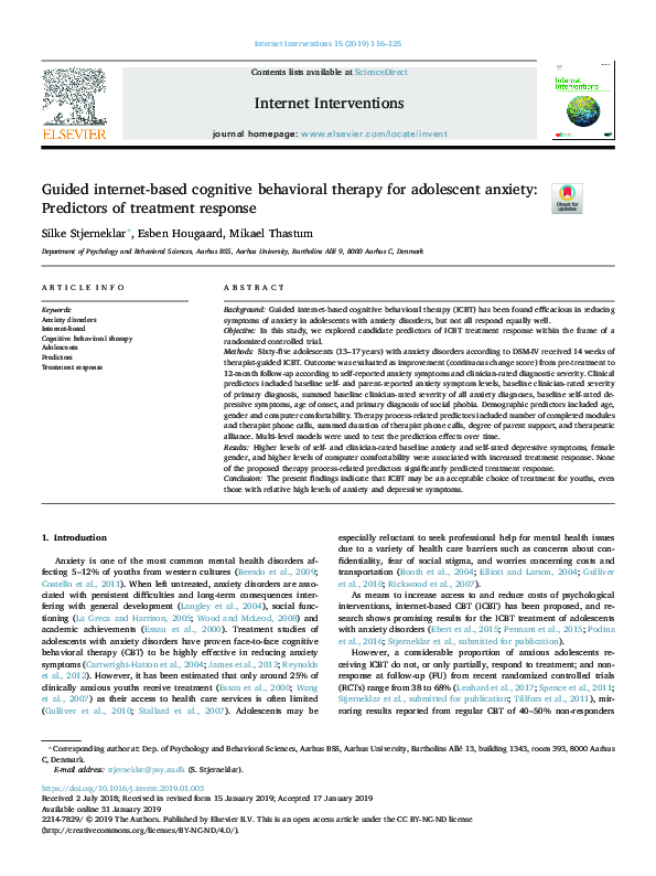 (PDF) Guided internet-based cognitive behavioral therapy for adolescent ...