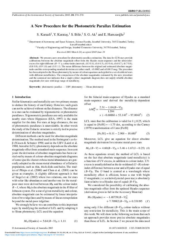 (PDF) A New Procedure for the Photometric Parallax Estimation