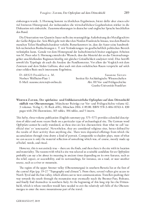 (PDF) Werner Zanier, Der spätlatène- und frühkaiserzeitliche Opferplatz ...