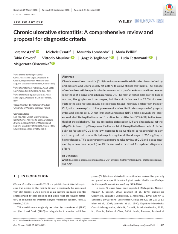 (PDF) Chronic ulcerative stomatitis: A comprehensive review and ...
