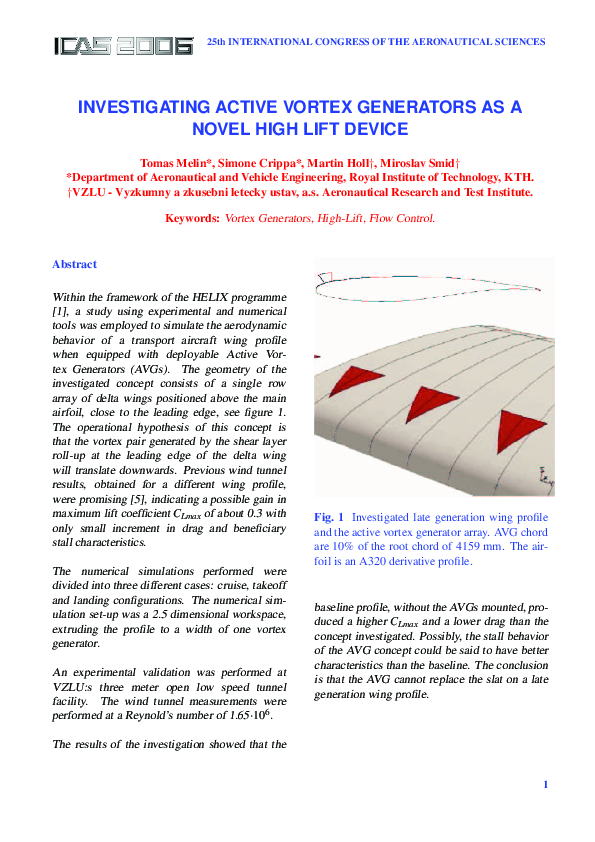 (PDF) Investigating Active Vortex Generators as a Novel High Lift Device