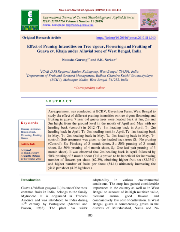 (PDF) Effect of Pruning Intensities on Tree vigour, Flowering and ...