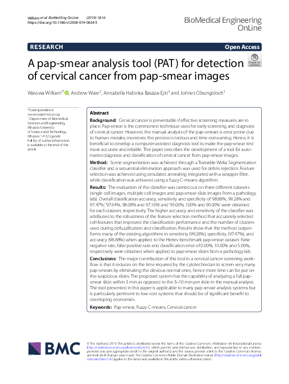 (PDF) A pap-smear analysis tool (PAT) for detection of cervical cancer from pap-smear images ...