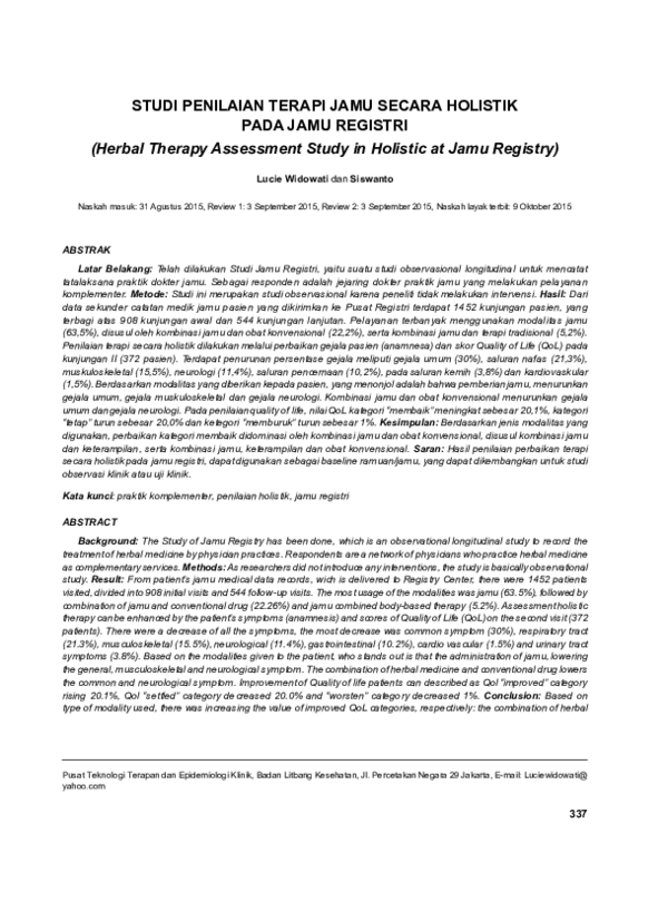 (PDF) STUDI PENILAIAN TERAPI JAMU SECARA HOLISTIK PADA JAMU REGISTRI ...