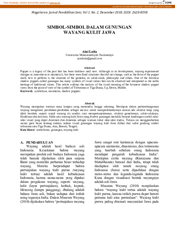 (PDF) Simbol-Simbol Dalam Gunungan Wayang Kulit Jawa