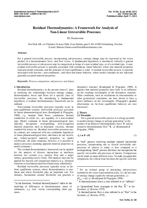 (PDF) Residual Thermodynamics: A Framework for Analysis of Non-Linear ...