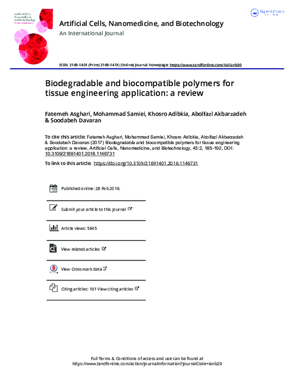 (PDF) Biodegradable and biocompatible polymers for tissue engineering ...