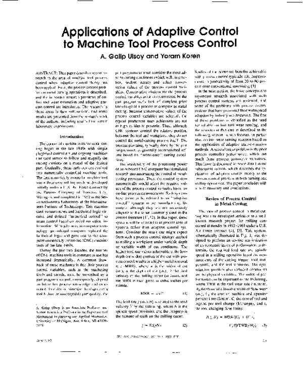 (PDF) Applications of adaptive control to machine tool process control