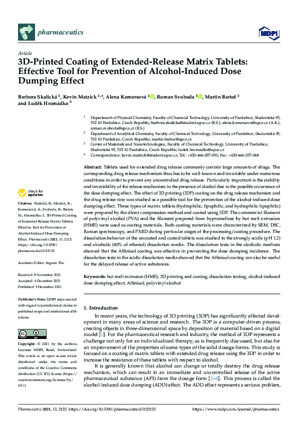 (PDF) 3D-Printed Coating of Extended-Release Matrix Tablets: Effective ...