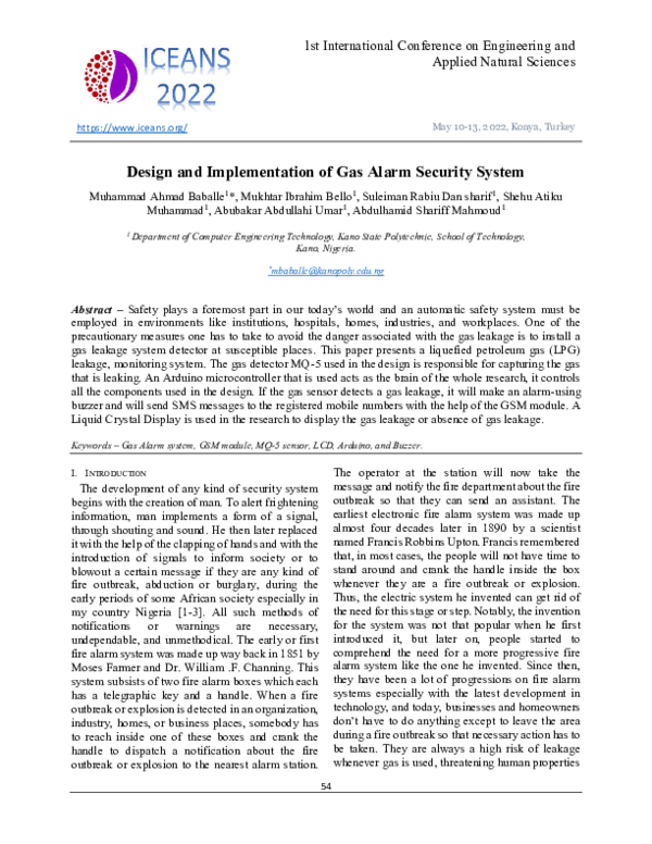 (PDF) Design and Implementation of Gas Alarm Security System