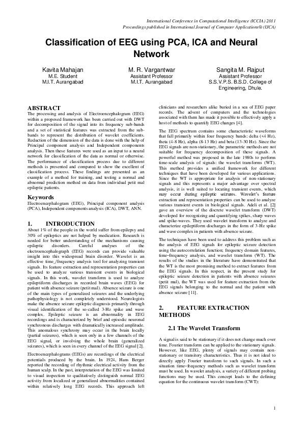 (PDF) Classification of EEG using PCA, ICA and Neural Network