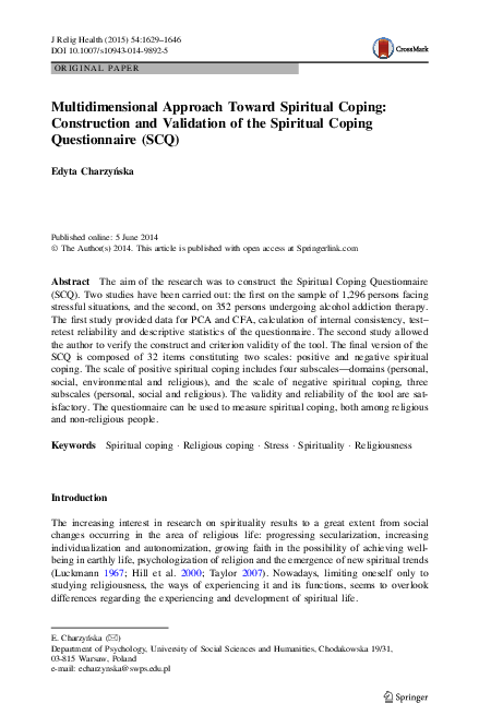 (PDF) Multidimensional Approach Toward Spiritual Coping: Construction and Validation of the ...