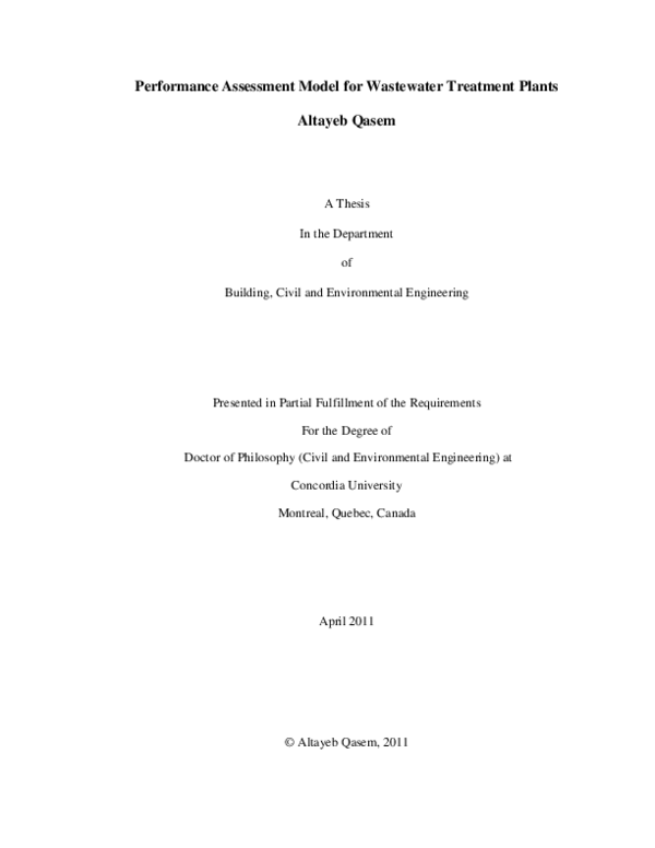 (PDF) Performance Assessment Model for Wastewater Treatment Plants