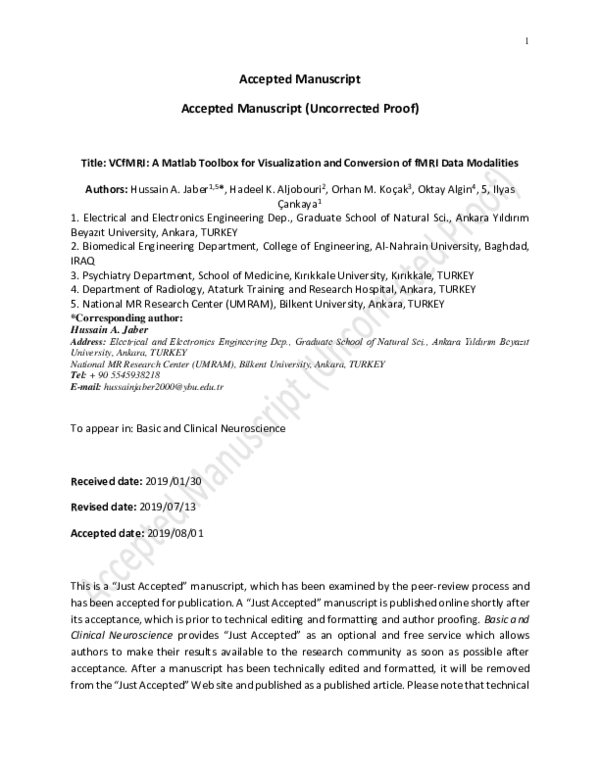 Pdf Vcfmri A Matlab Toolbox For Visualization And Conversion Of Fmri Data Modalities