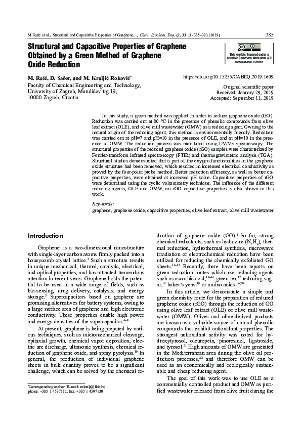 (PDF) Structural and Capacitive Properties of Graphene Obtained by a Green Method of Graphene ...