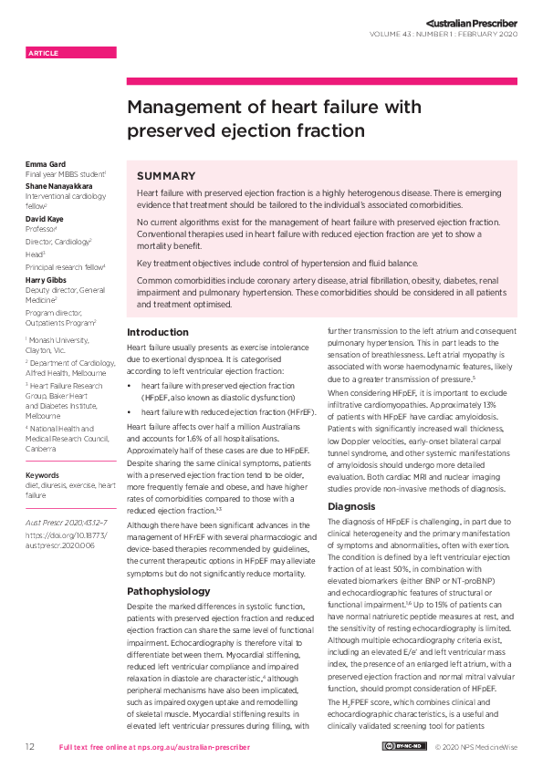 (PDF) Management of heart failure with preserved ejection fraction