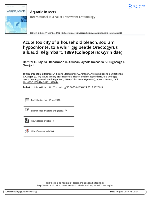 (PDF) Acute toxicity of a household bleach, sodium hypochlorite, to a ...