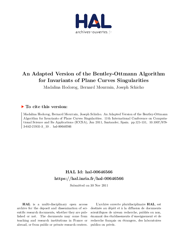 Pdf An Adapted Version Of The Bentley Ottmann Algorithm For Invariants Of Plane Curves
