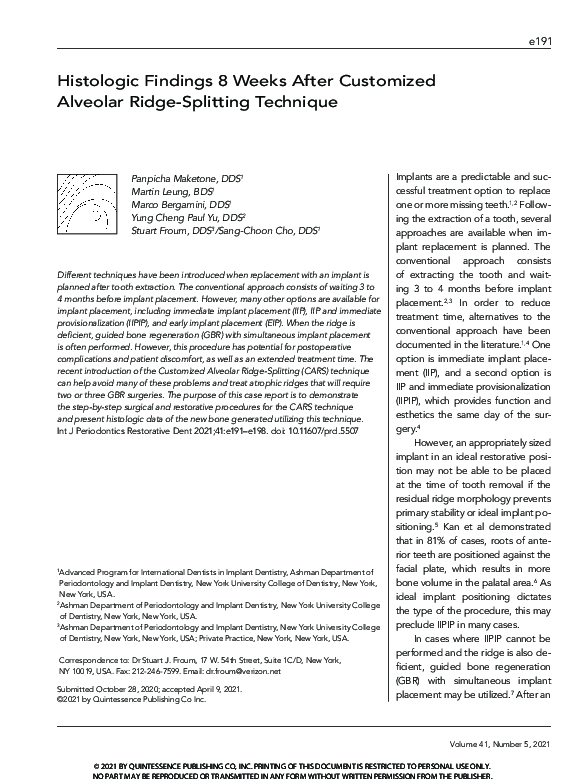 (PDF) Histologic Findings 8 Weeks After Customized Alveolar Ridge ...