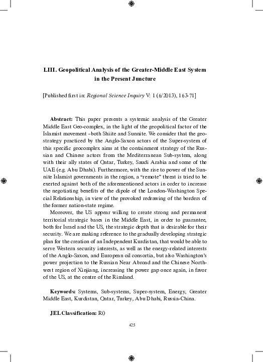 (PDF) Geopolitical Analysis of the Greater Middle East System in the ...