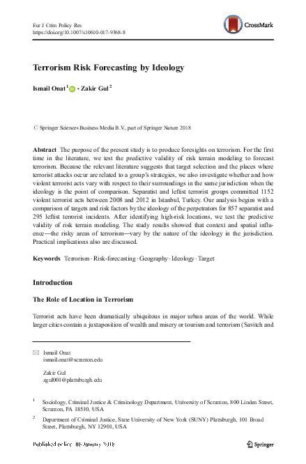 Pdf Terrorism Risk Forecasting By Ideology