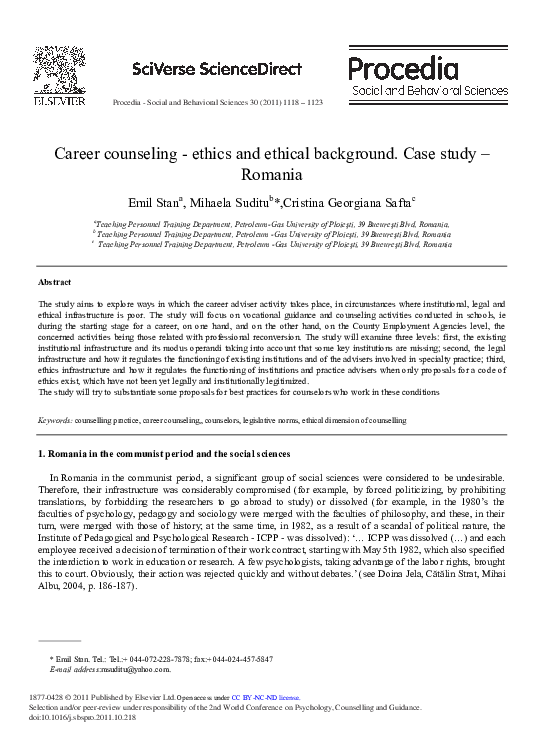 (PDF) Career counseling - ethics and ethical background. Case study ...