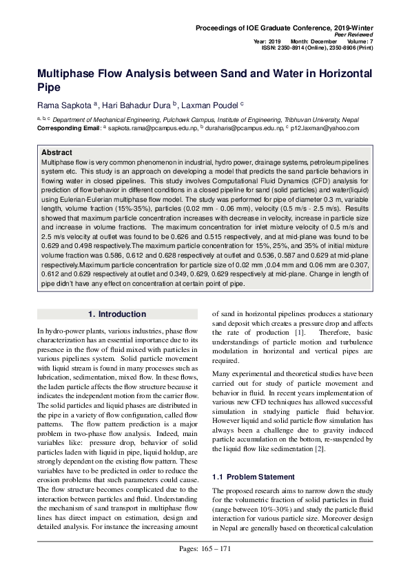 (PDF) Multiphase Flow Analysis between Sand and Water in Horizontal Pipe