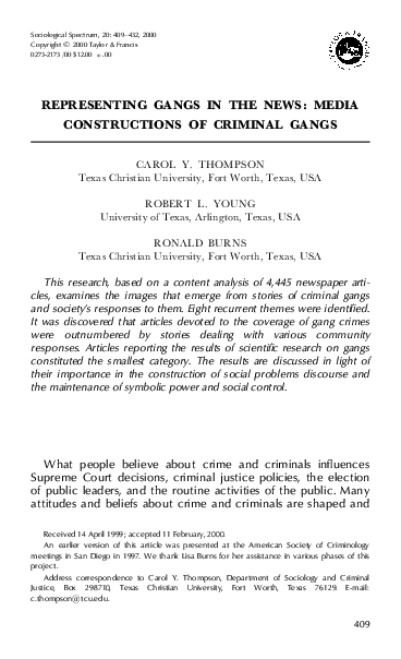 (PDF) Representing Gangs in the News: Media Constructions of Criminal Gangs