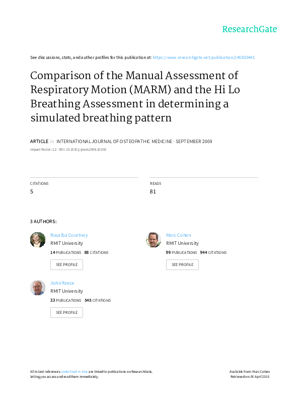(PDF) Comparison of the Manual Assessment of Respiratory Motion (MARM ...