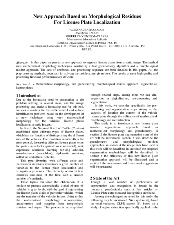 (PDF) New Approach Based on Morphological Residues For License Plate Localization